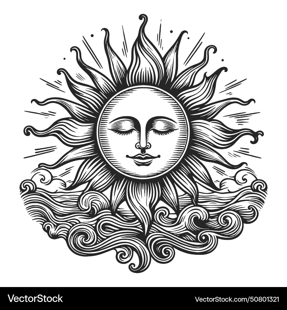 Stylized sun engraving Royalty Free Vector Image