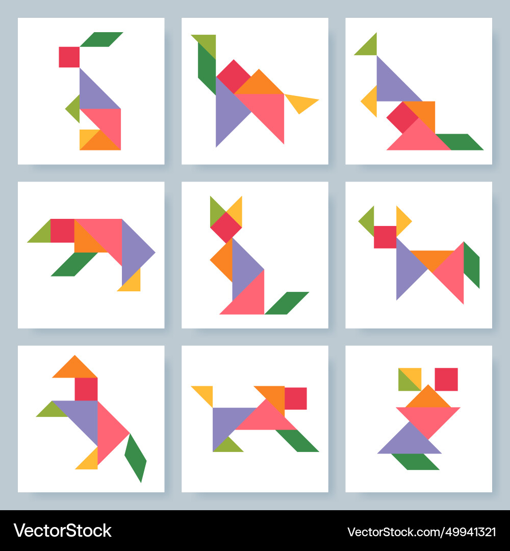 Tangram Animal Puzzle Set Royalty Free Vector Image