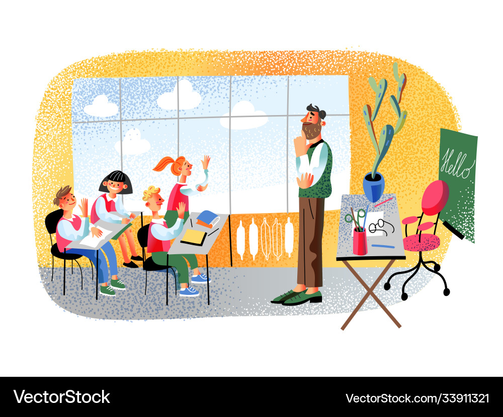 Teacher and pupils in classroom at lesson Vector Image