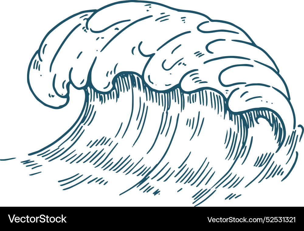 Wave motion drawing surfing ocean water sketch Vector Image
