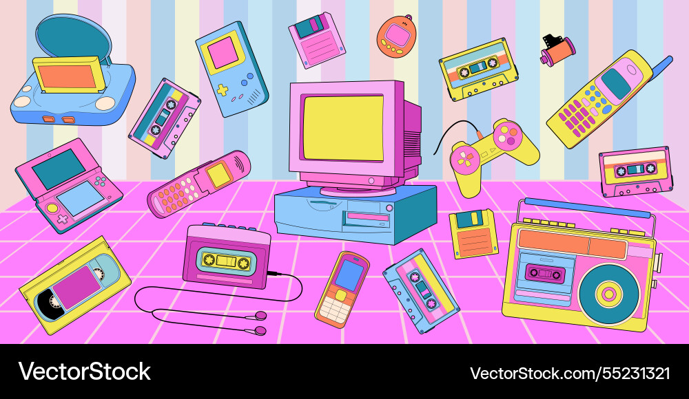 Y2k phone retro 2000s cartoon stickers old style Vector Image