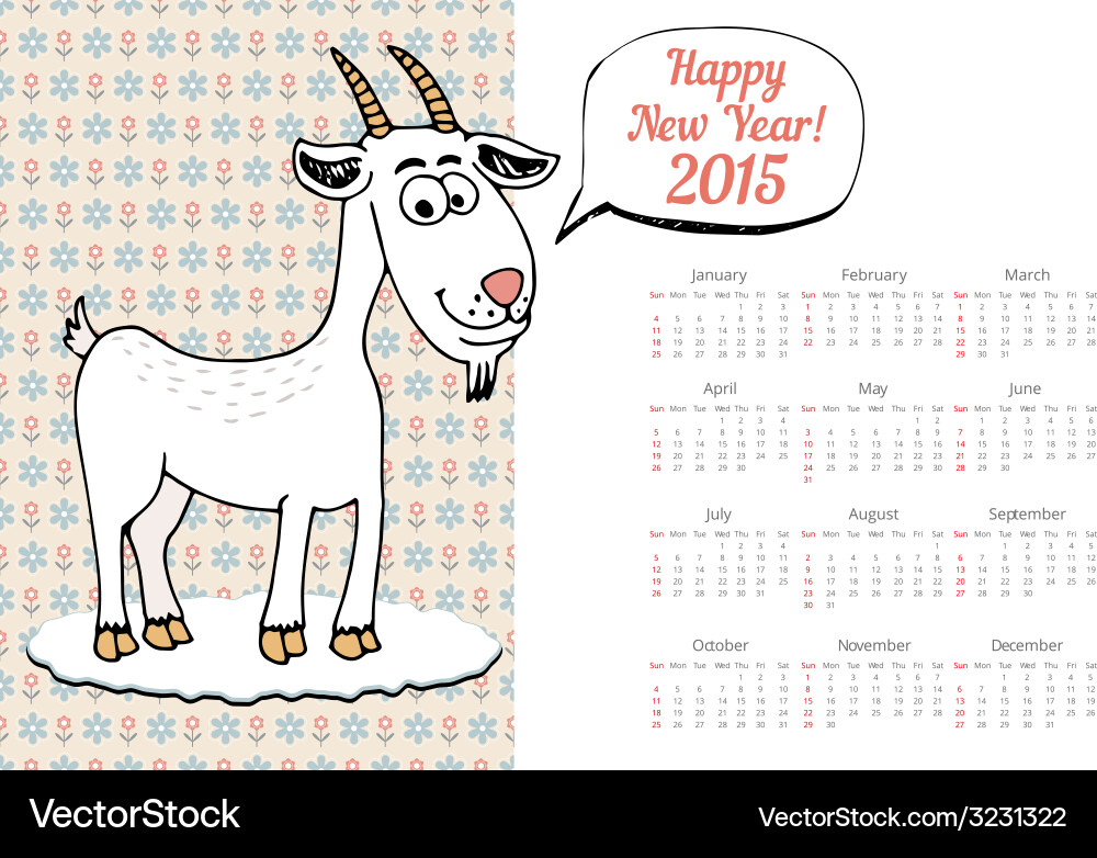 Calendar template 2015 with goat graphic Vector Image