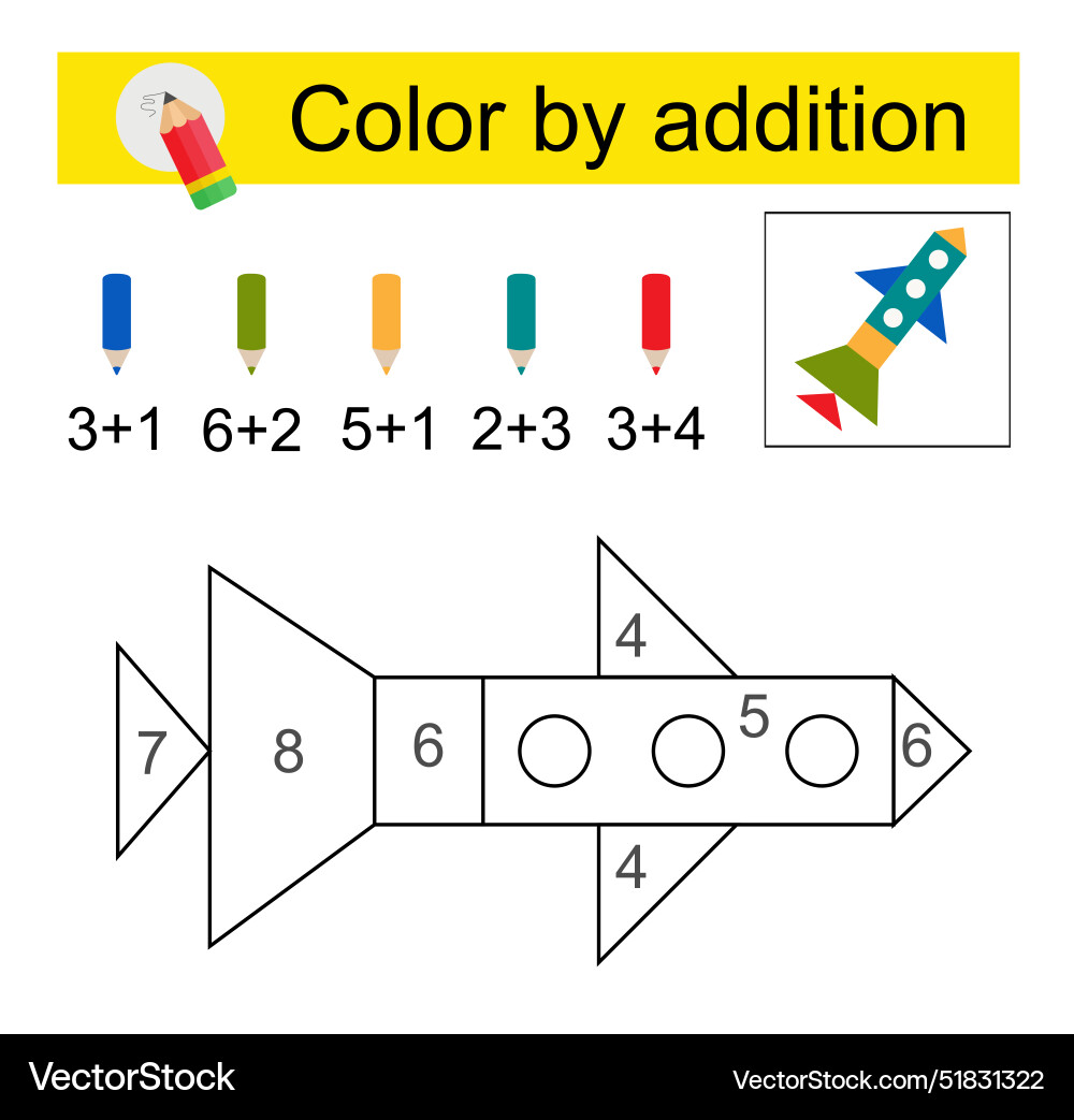 Coloring pages color by addition Royalty Free Vector Image