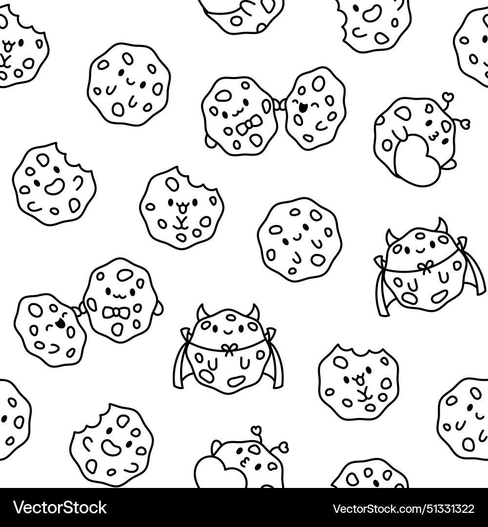 Cute kawaii cookies seamless pattern coloring Vector Image