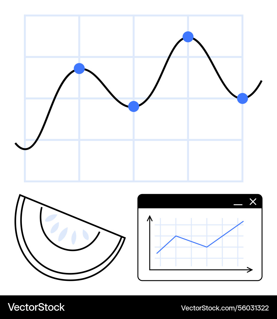 Datenvisualisierung mit Liniendiagrammfenster Vektorbild