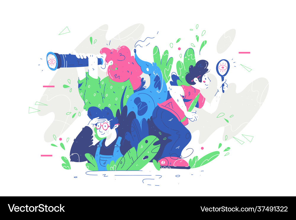 Group people looking for something Royalty Free Vector Image