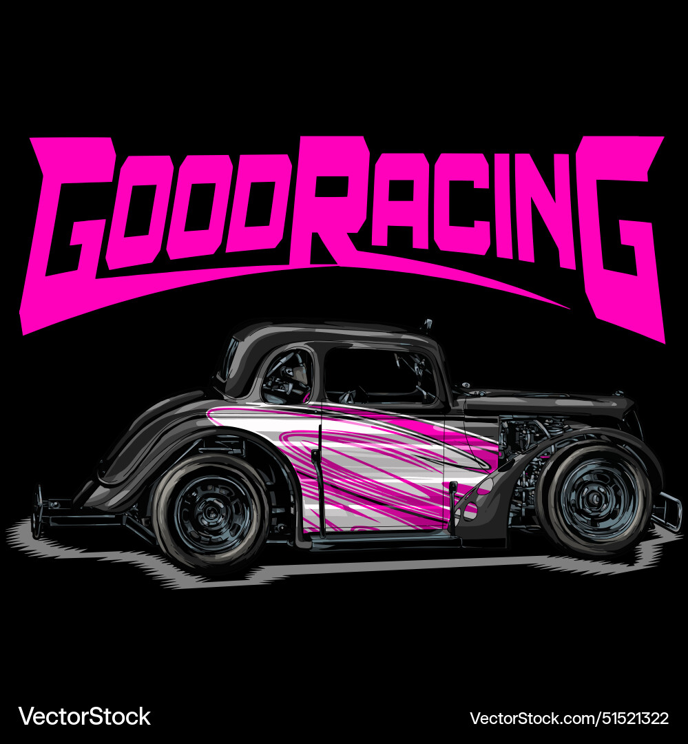 Pink drag racing car with black strip Royalty Free Vector