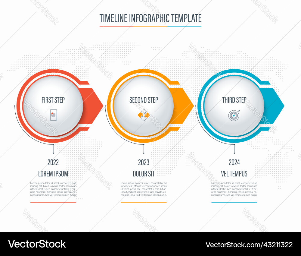 Timeline infographic template of 3 steps circles Vector Image