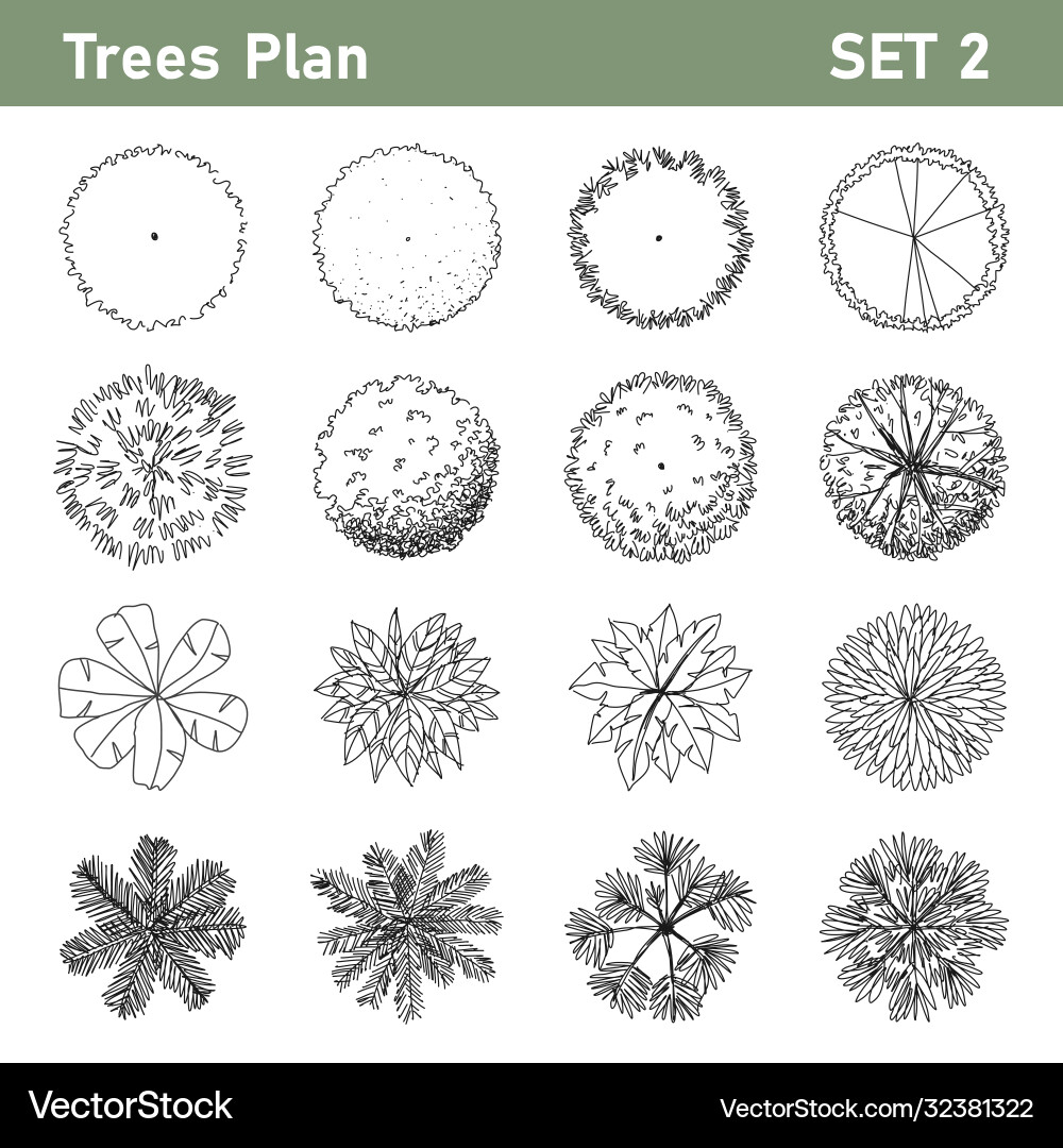 Tree plan top view for landscape set 2 Royalty Free Vector