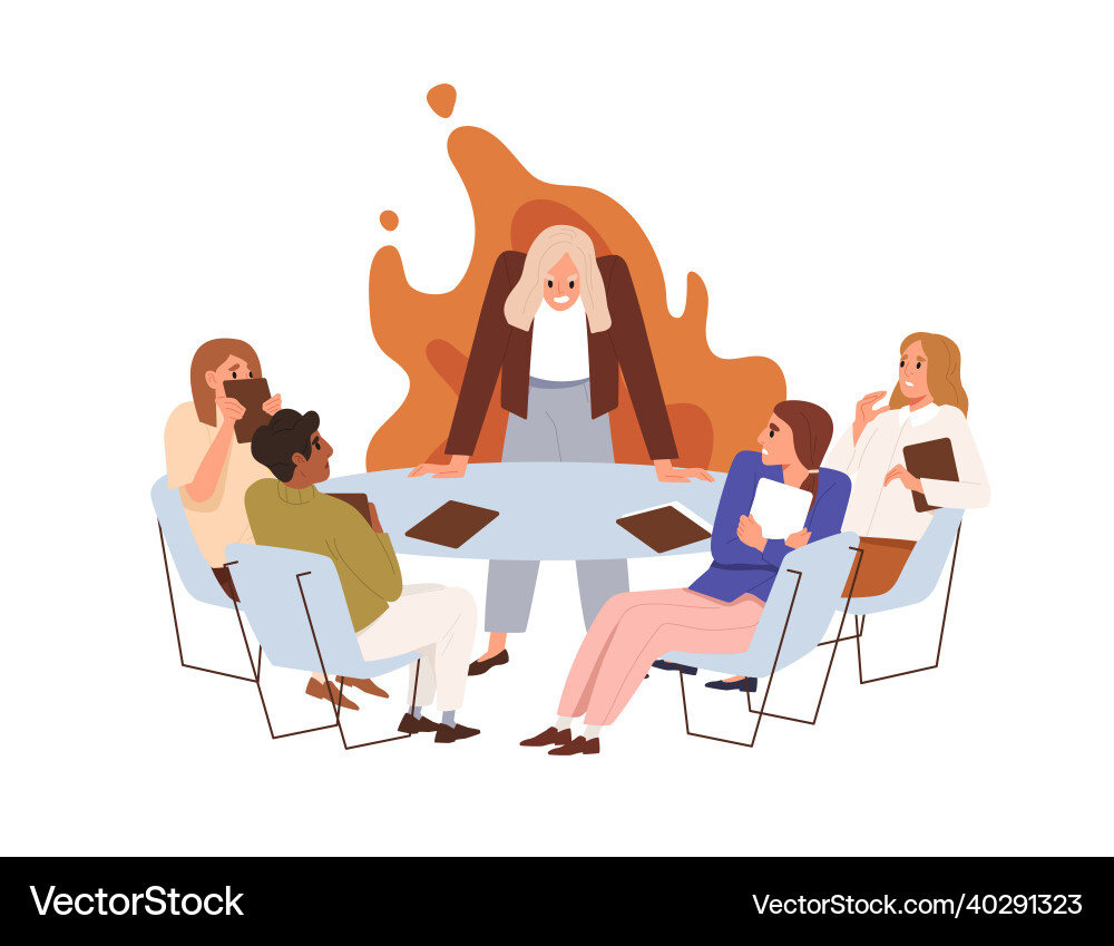 Angry evil boss and nervous tensed employees Vector Image