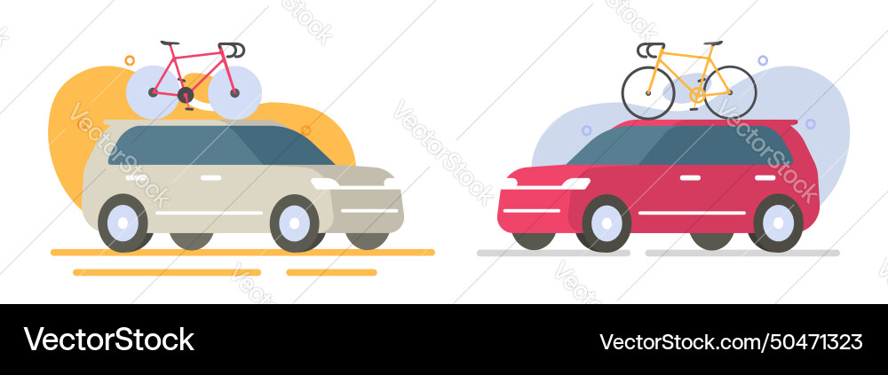 Car transporting bicycle on roof rack icon flat Vector Image