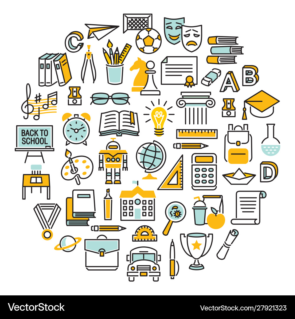 Circle school education icon set Royalty Free Vector Image