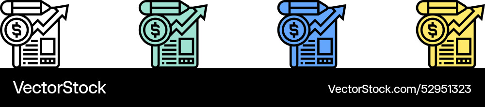 Market analysis icon outline green blue Royalty Free Vector