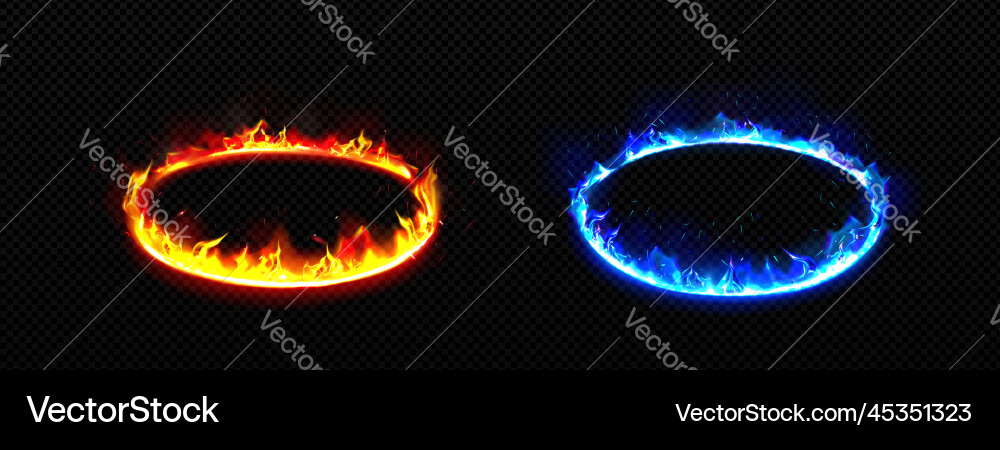 Round frames with fire burning rings flame Vector Image