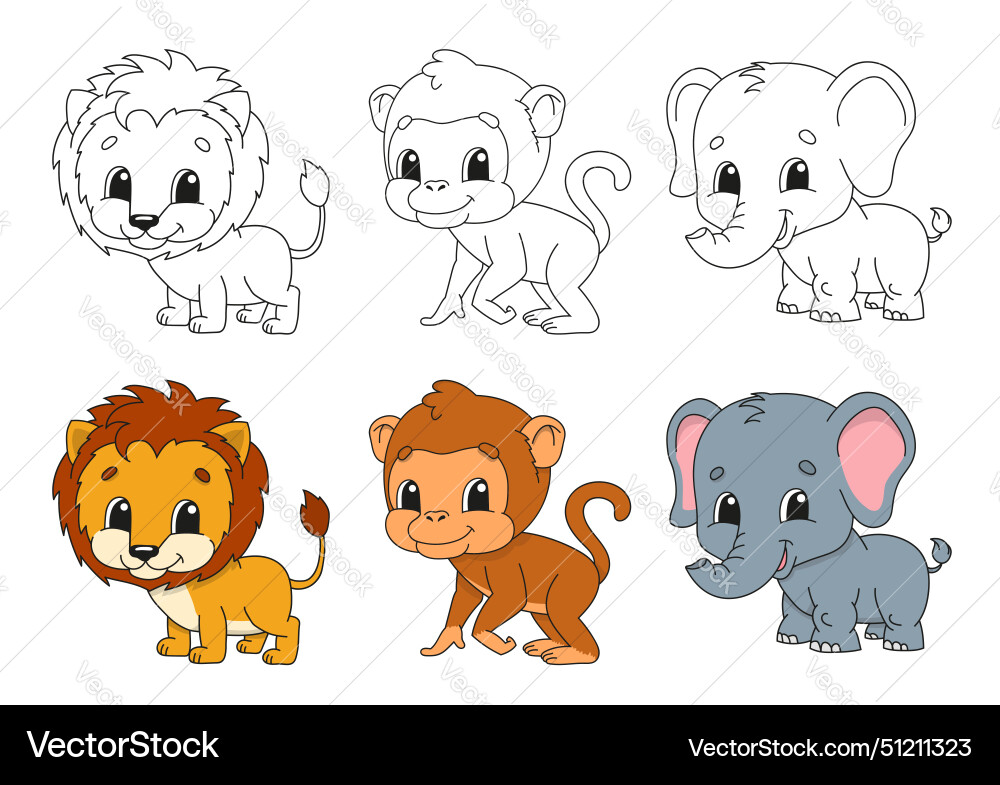 Set coloring page for kids cute cartoon Royalty Free Vector