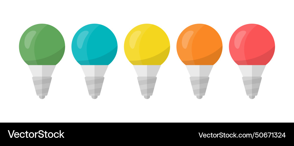 Colored light bulbs flat clip arts Royalty Free Vector Image