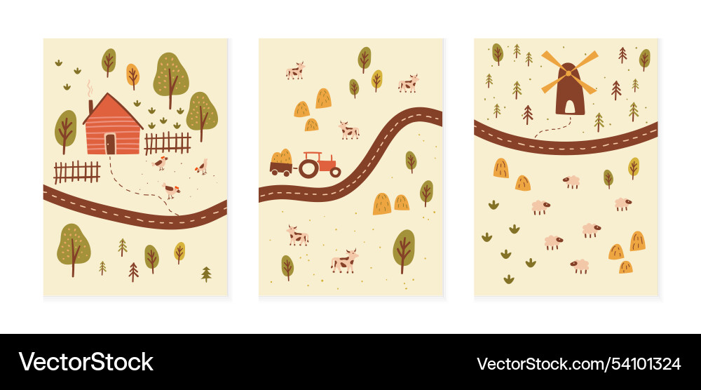 Countryside farm map Royalty Free Vector Image