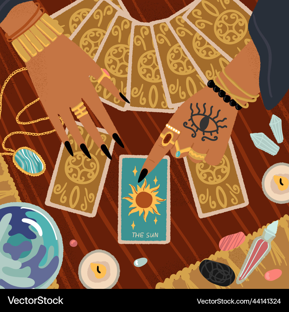 Female fortune teller using tarot cards to predict