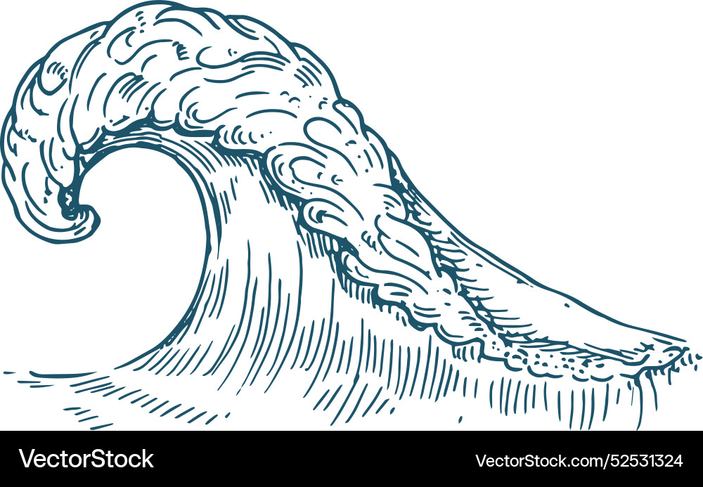 Marine wave sketch hand drawn sea water Royalty Free Vector