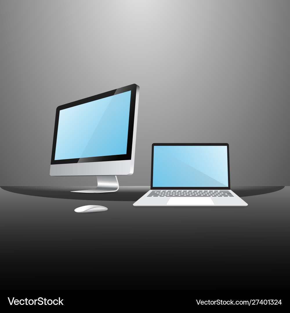 Realistic mockup computer and laptop Royalty Free Vector