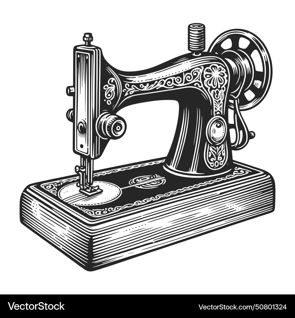 Vintage sewing machine sketch Royalty Free Vector Image
