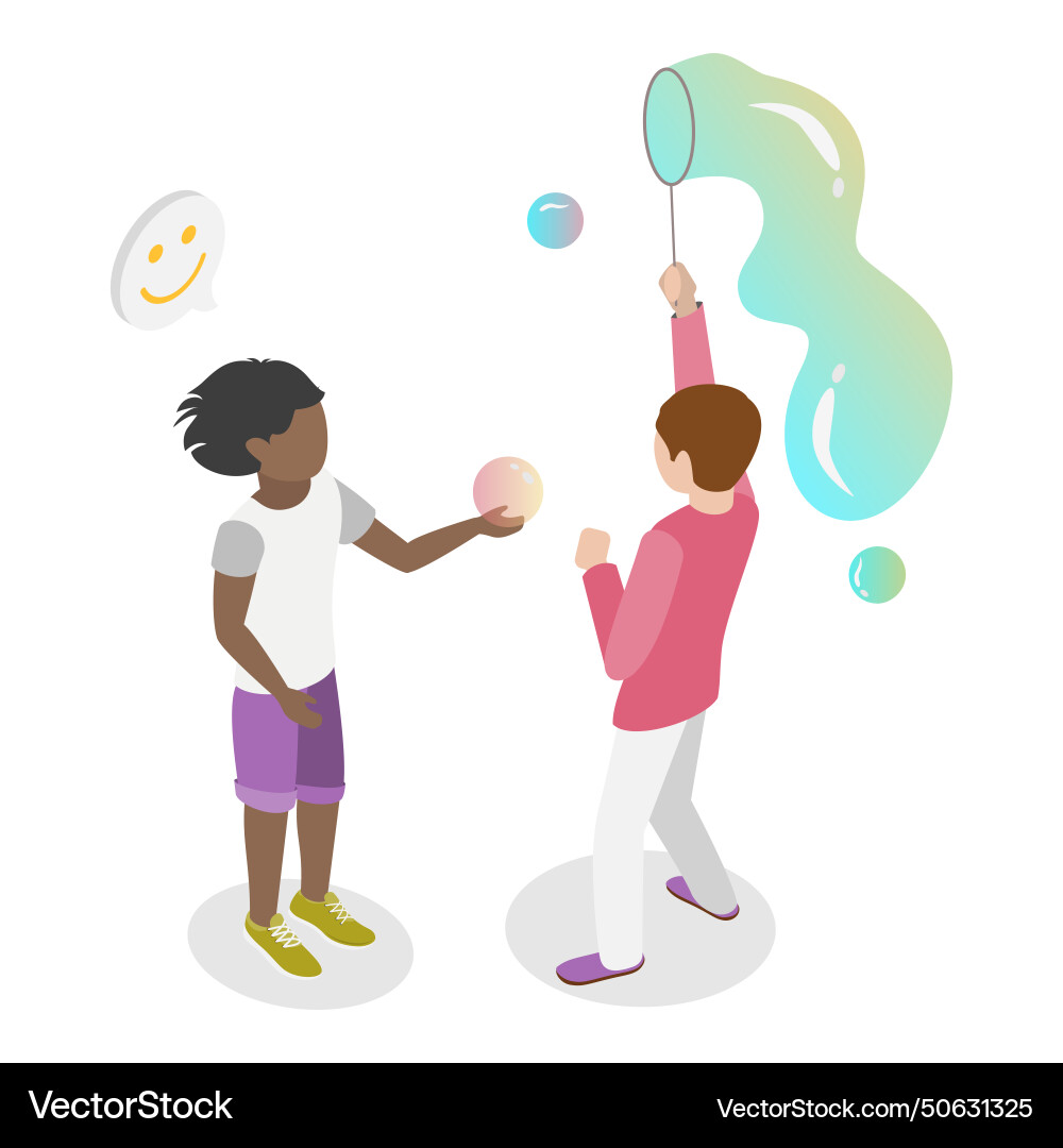 3d isometric flat set of soap bubble show Vector Image