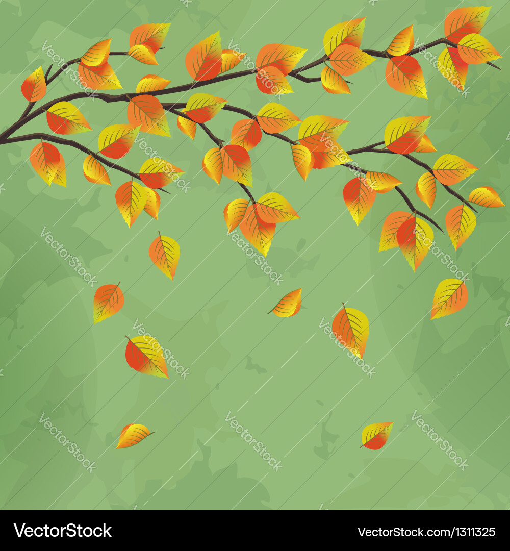 Autumn Tree Branch with Falling Leaves Royalty Free Vector
