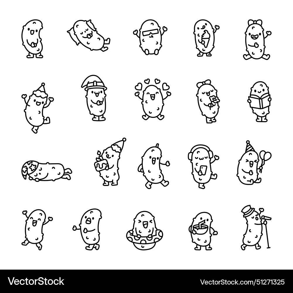 Cheerful cucumber character coloring page Vector Image