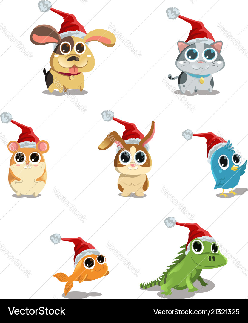 Cute animals wearing santa hat Royalty Free Vector Image