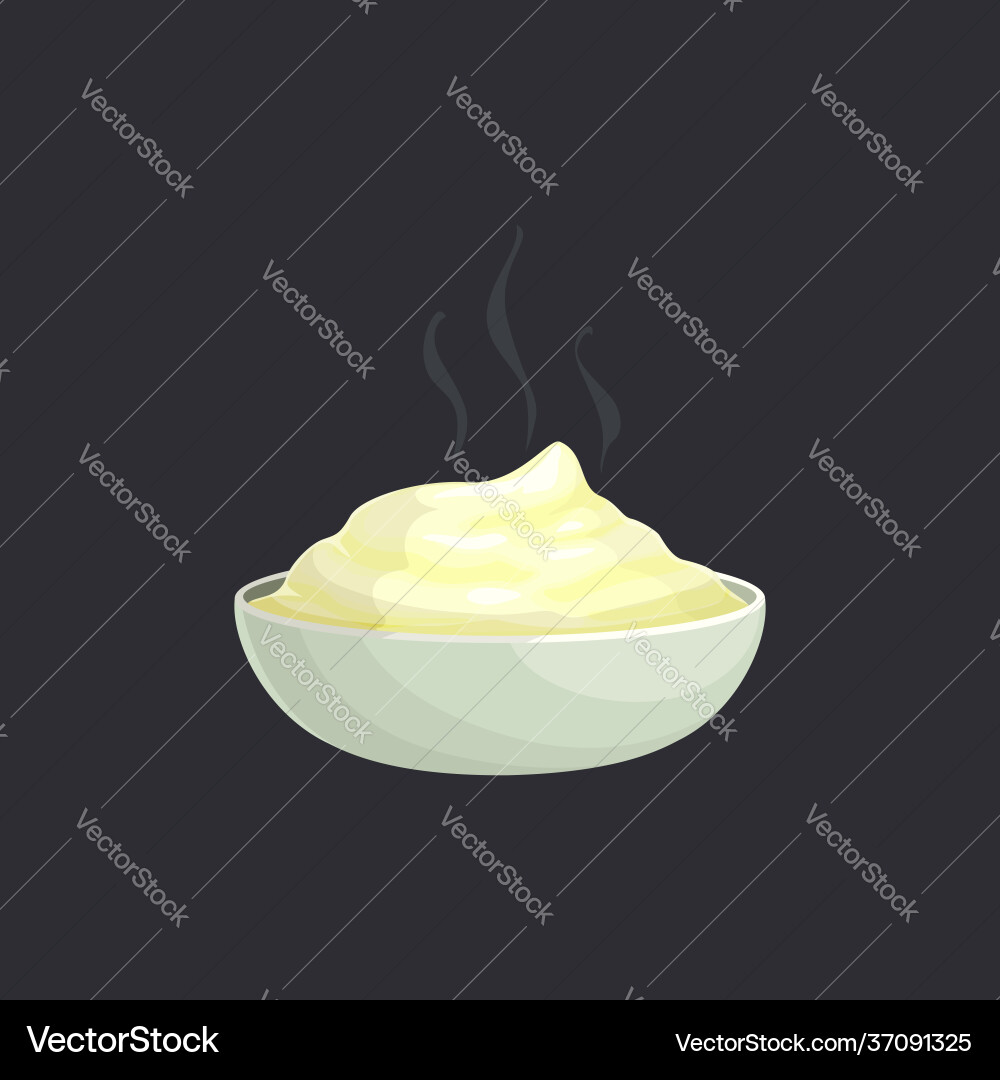 Puree or streaming mashed potato on white plate Vector Image