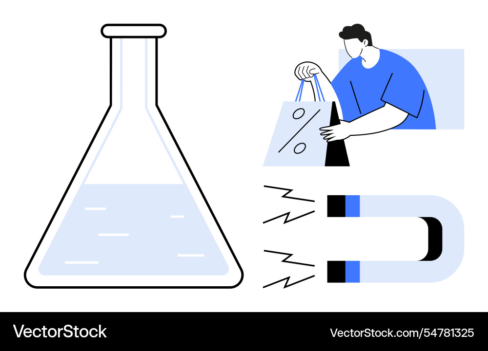 Shopping bag magnet and flask Royalty Free Vector Image