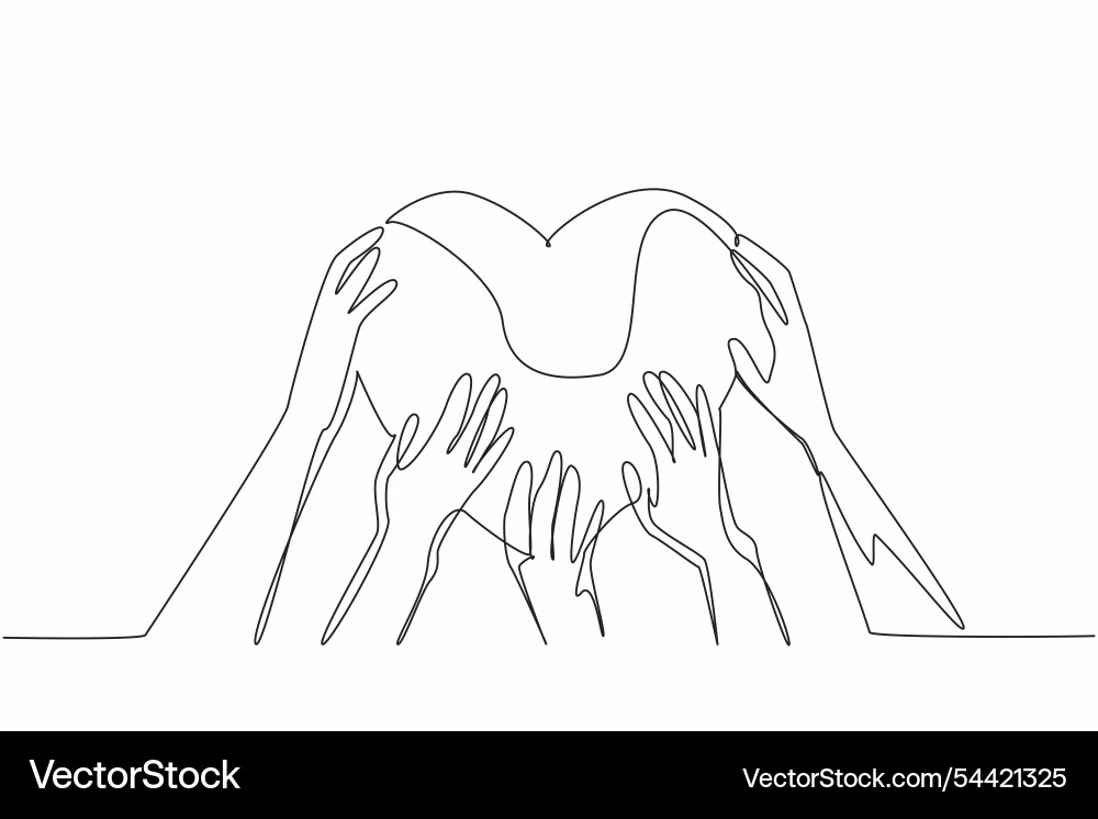 Single continuous line drawing the five hands Vector Image