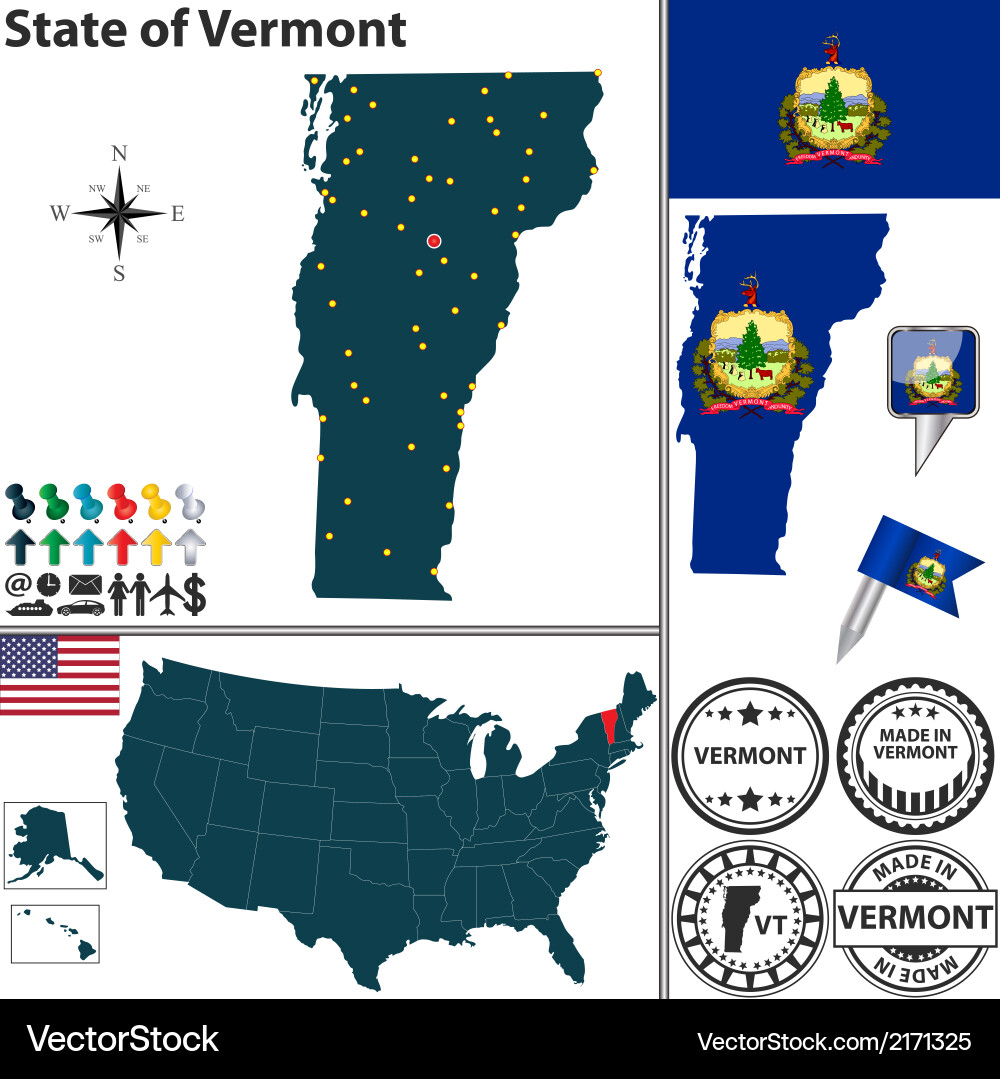 Vermont State Map with Icons Royalty Free Vector Image