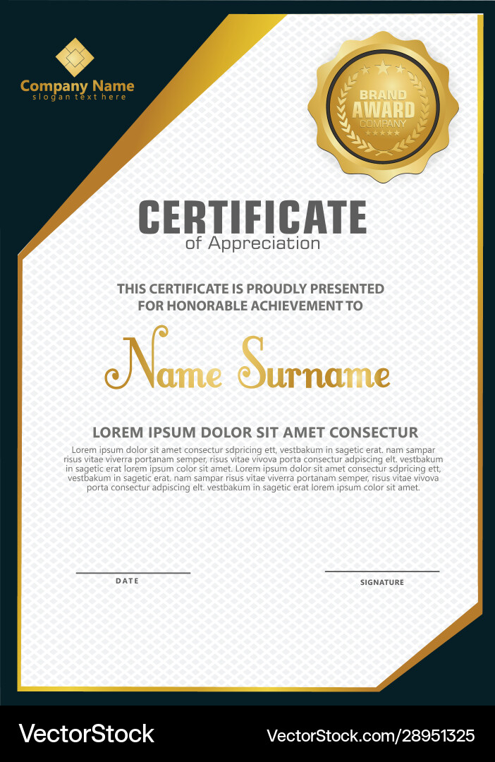 Vertical modern certificate template Royalty Free Vector