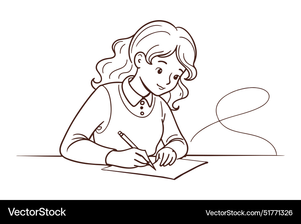 A girl handwriting continuous line art drawing Vector Image