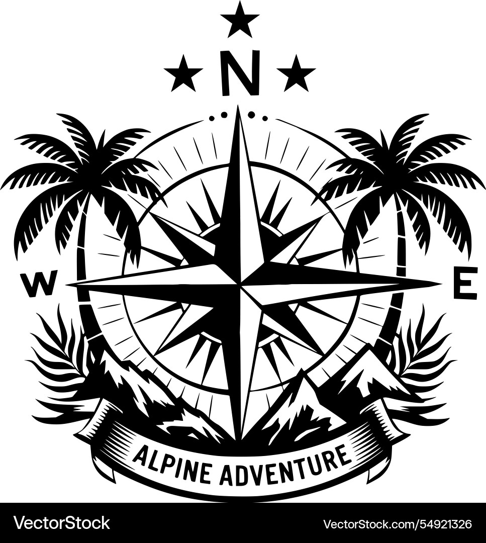 Alpine adventure compass sublimation Royalty Free Vector
