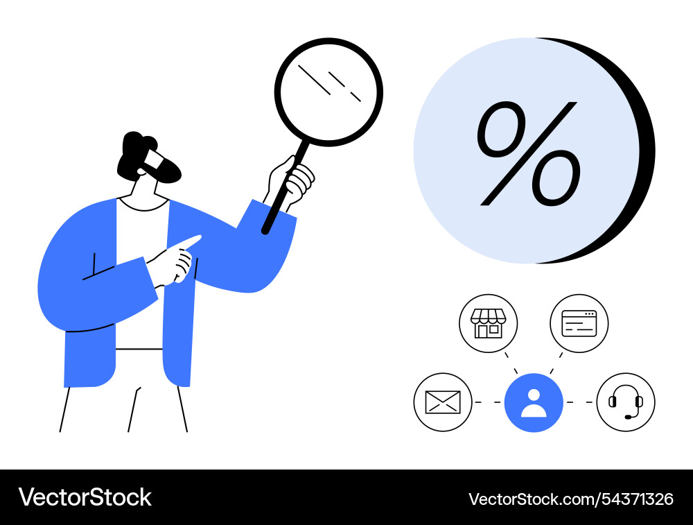 Analyst examining percentage symbol highlighting Vector Image