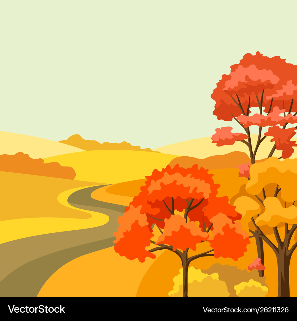 Autumn background with landscape and stylized Vector Image