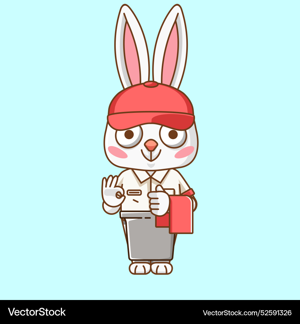 Cute rabbit waiter animal kawaii chibi character Vector Image