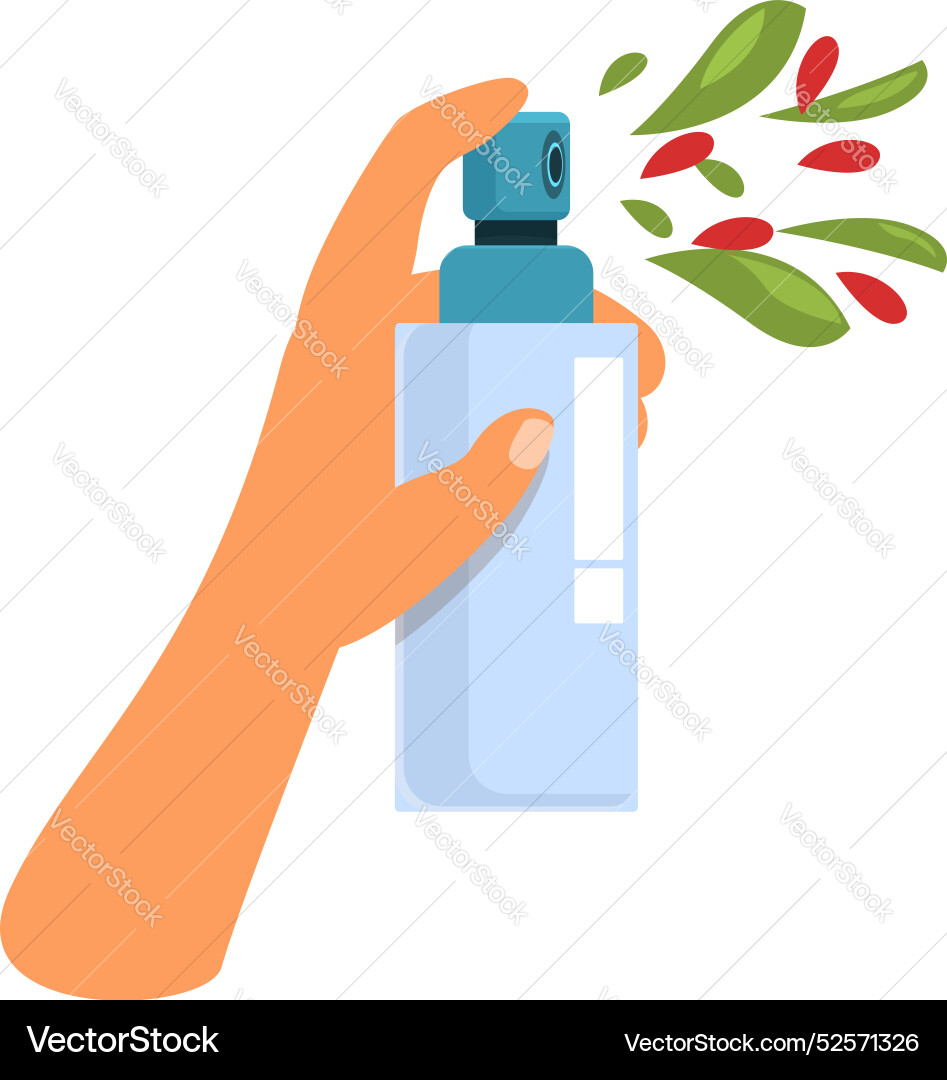 Hand is holding a spray bottle and spraying Vector Image