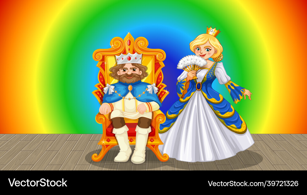 King and queen cartoon character on rainbow Vector Image