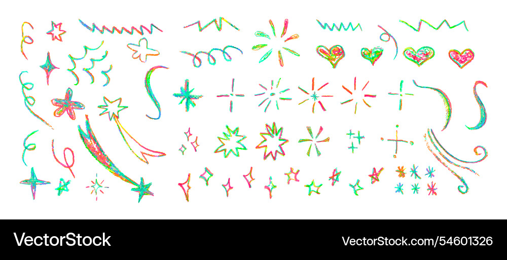Set of colorful chalk drawing elements shine Vector Image