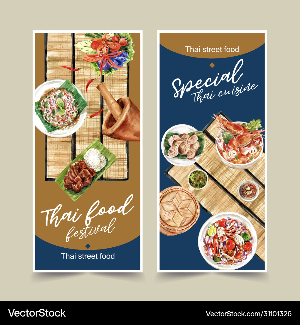 Thai food flyer design with fried pork sticky Vector Image