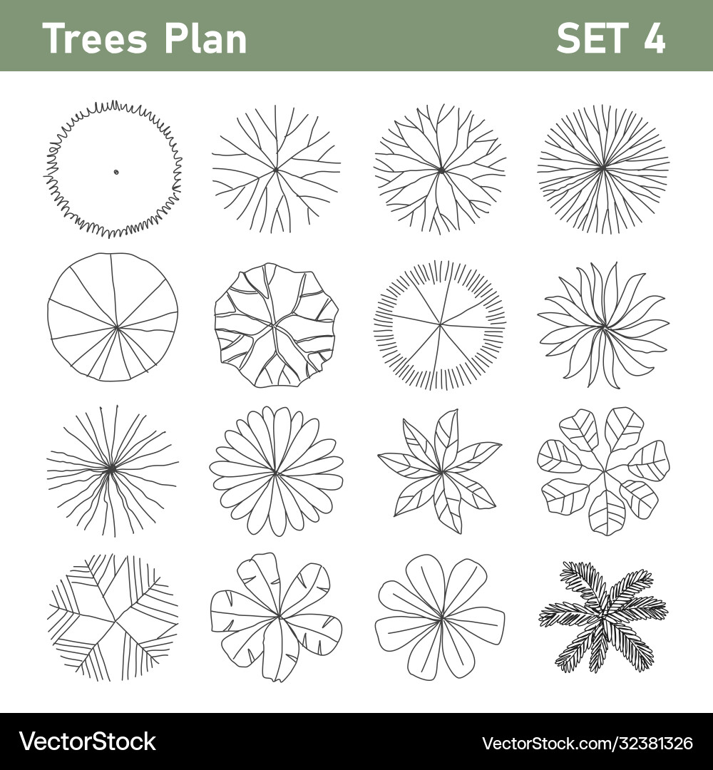 Tree plan top view for landscape set 4 Royalty Free Vector