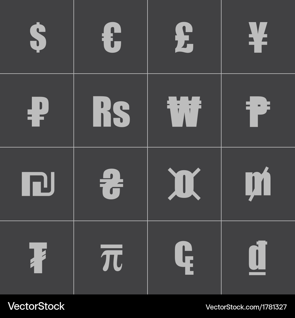 Black currency symbols set Royalty Free Vector Image
