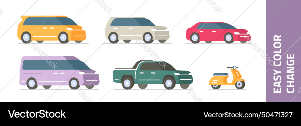 Car set icon graphic isolated flat cartoon suv Vector Image