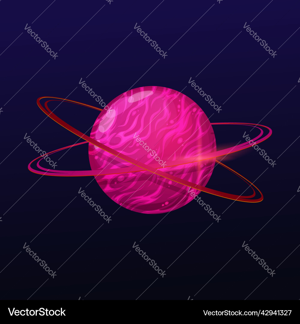 Cartoon alien pink space planet with rings Vector Image
