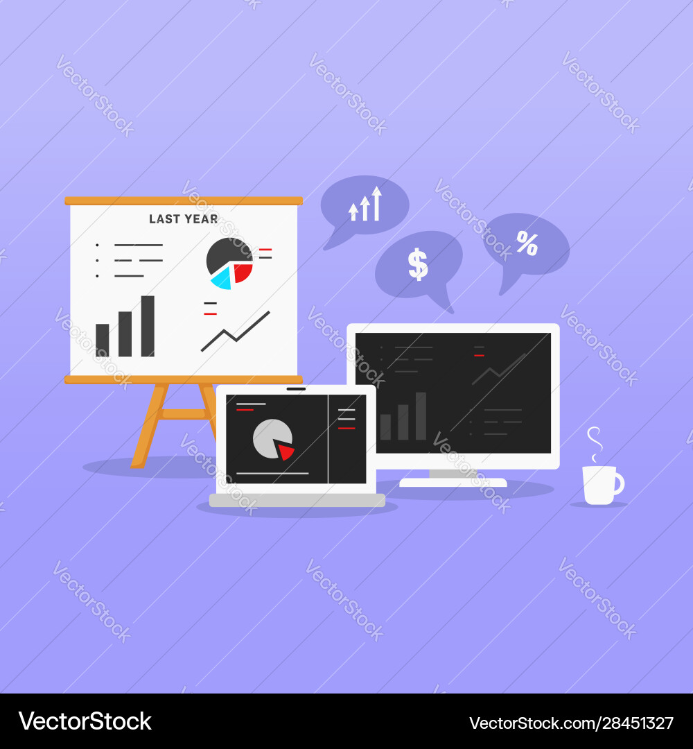 Computer laptop whiteboard presentation Royalty Free Vector