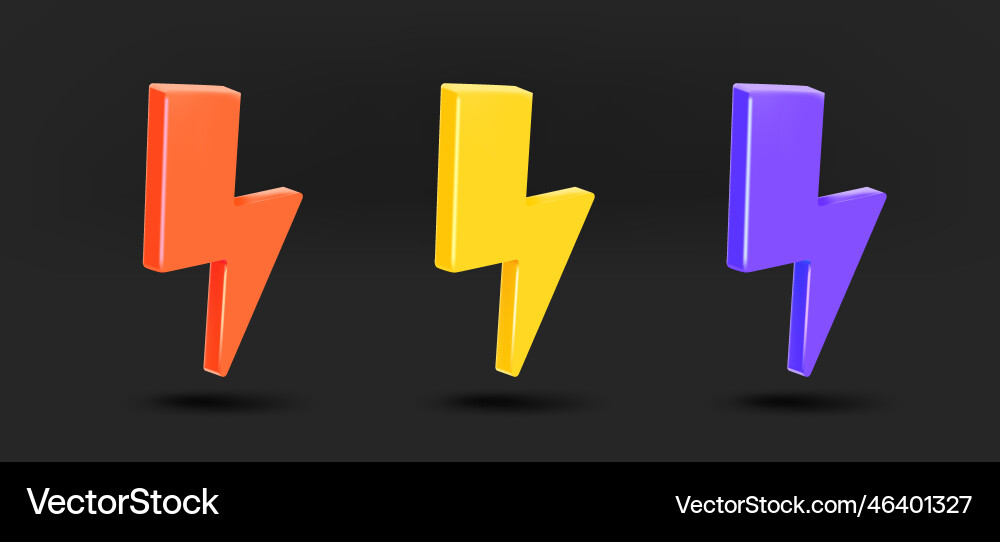 Different color thunderbolt icons collection 3d Vector Image