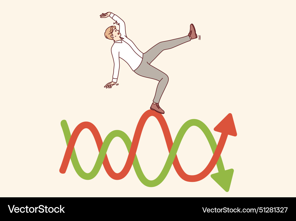 Man investor falls from unstable chart symbolizing